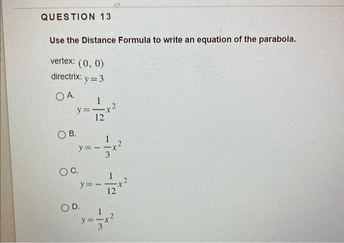 Solved Use the Distance Formula to write an equation of the | Chegg.com