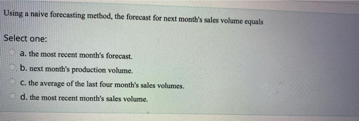 Solved Using a naive forecasting method, the forecast for | Chegg.com