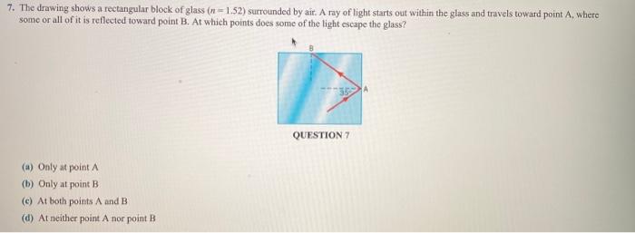 Solved 7. The drawing shows a rectangular block of glass (n | Chegg.com