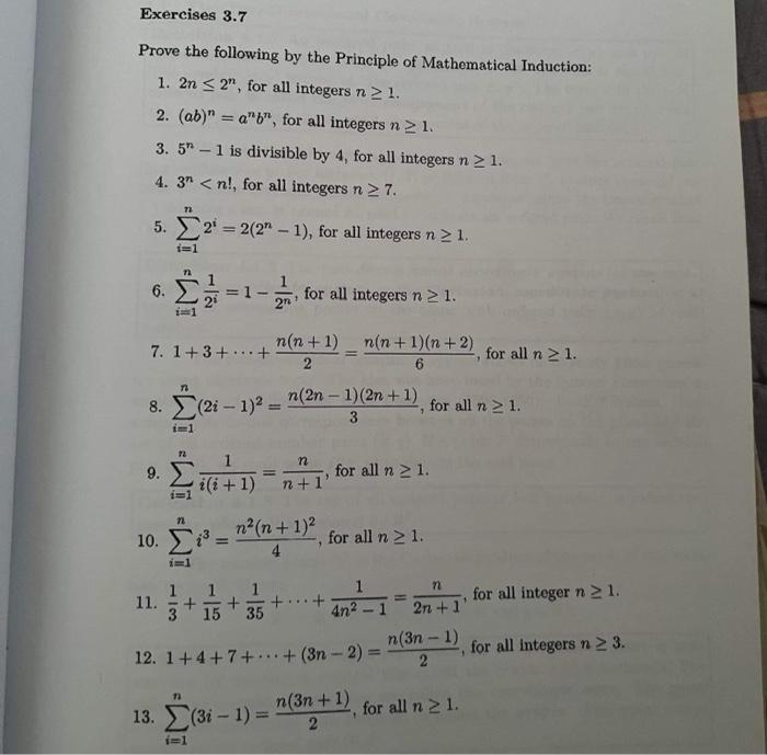 Solved Exercises 3.7 Prove the following by the Principle of | Chegg.com