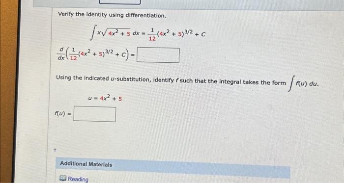 Solved Verify the identity using differentiation. | Chegg.com