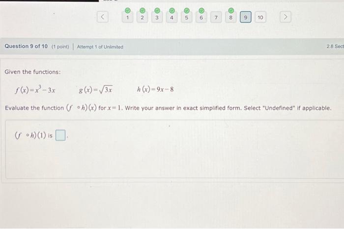 Solved Given the functions: f(x)=x3−3xg(x)=3xh(x)=9x−8 | Chegg.com