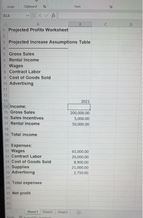 Solved 1. Create a projected profits worksheet using the | Chegg.com