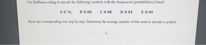 Solved Use Huffman coding to encode the following symbols | Chegg.com