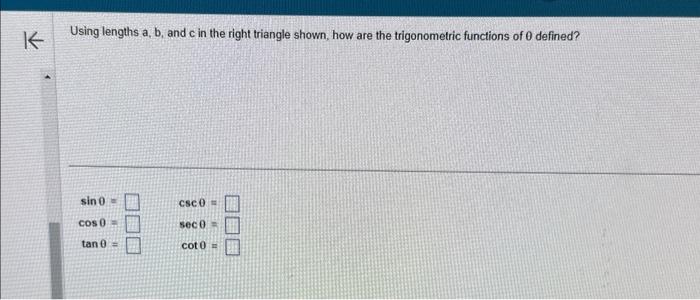 Solved Using lengths a, b, and c in the right triangle | Chegg.com