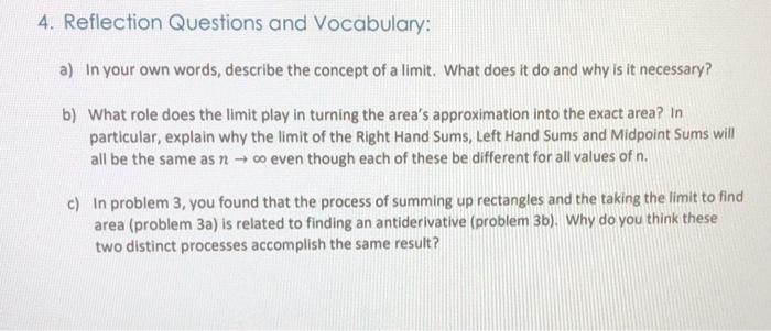 Solved 4. Reflection Questions and Vocabulary: a) In your | Chegg.com