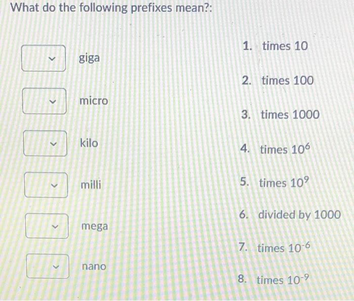 Solved What do the following prefixes mean?: 1. times 10 | Chegg.com