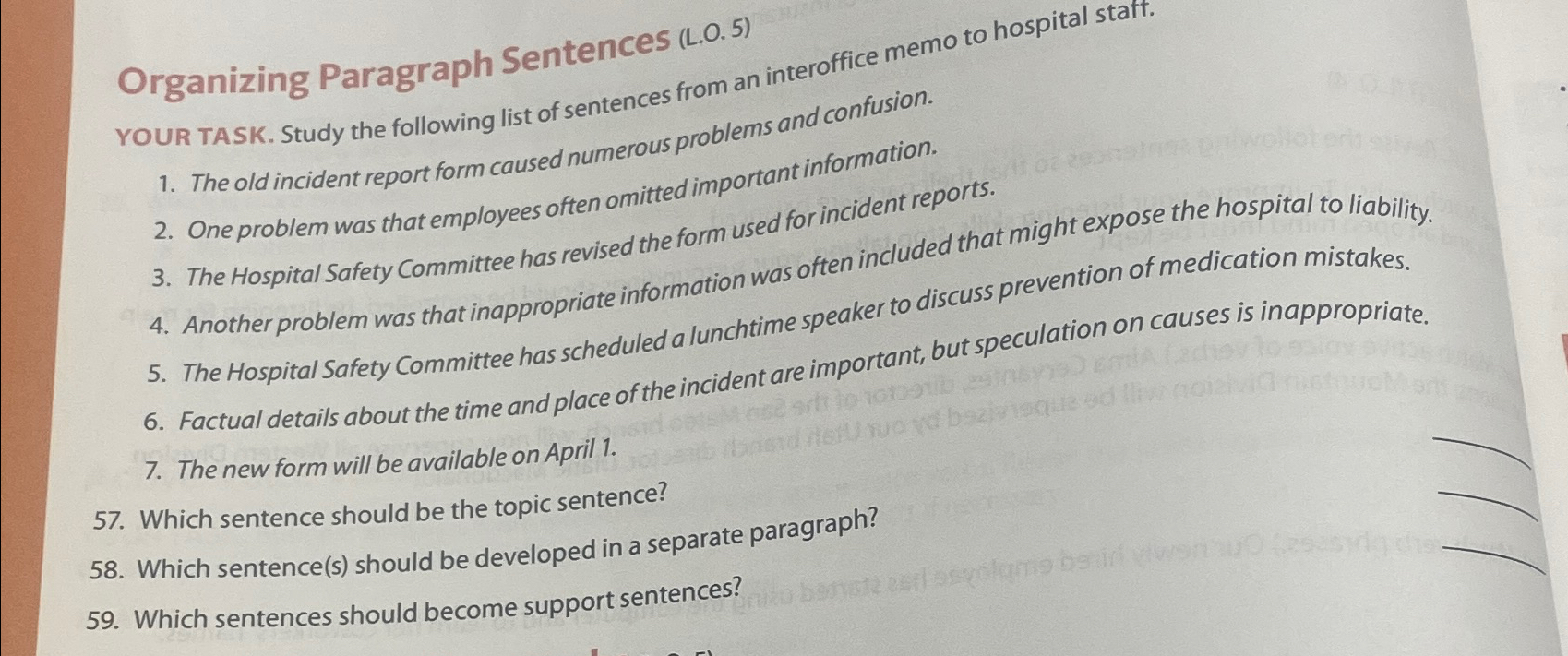 Solved Organizing Paragraph Sentences (L.O. 5)YOUR TASK. | Chegg.com