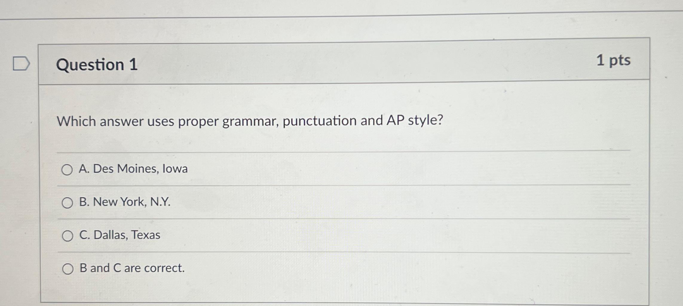 Solved Question 11 ptsWhich answer uses proper grammar, | Chegg.com Solved Question 11 ptsWhich answer uses proper grammar, | Chegg.com