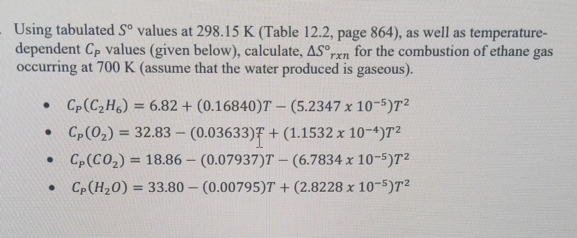 Solved Using tabulated Sº values at 298.15 K (Table 12.2, | Chegg.com