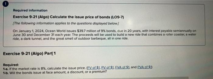 Solved Required information Exercise 9-21 (Algo) Calculate | Chegg.com