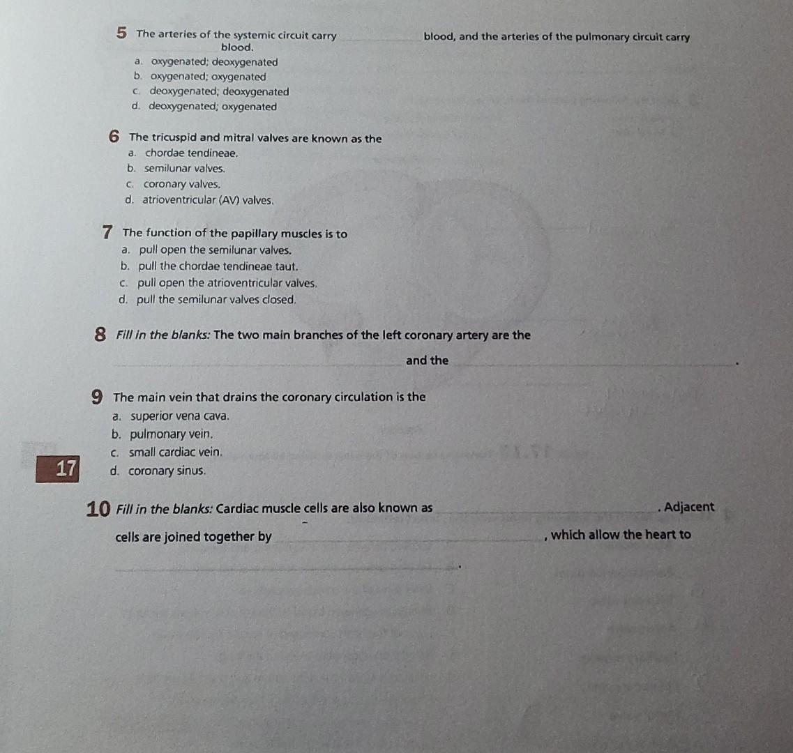 Solved blood, and the arteries of the pulmonary circuit | Chegg.com