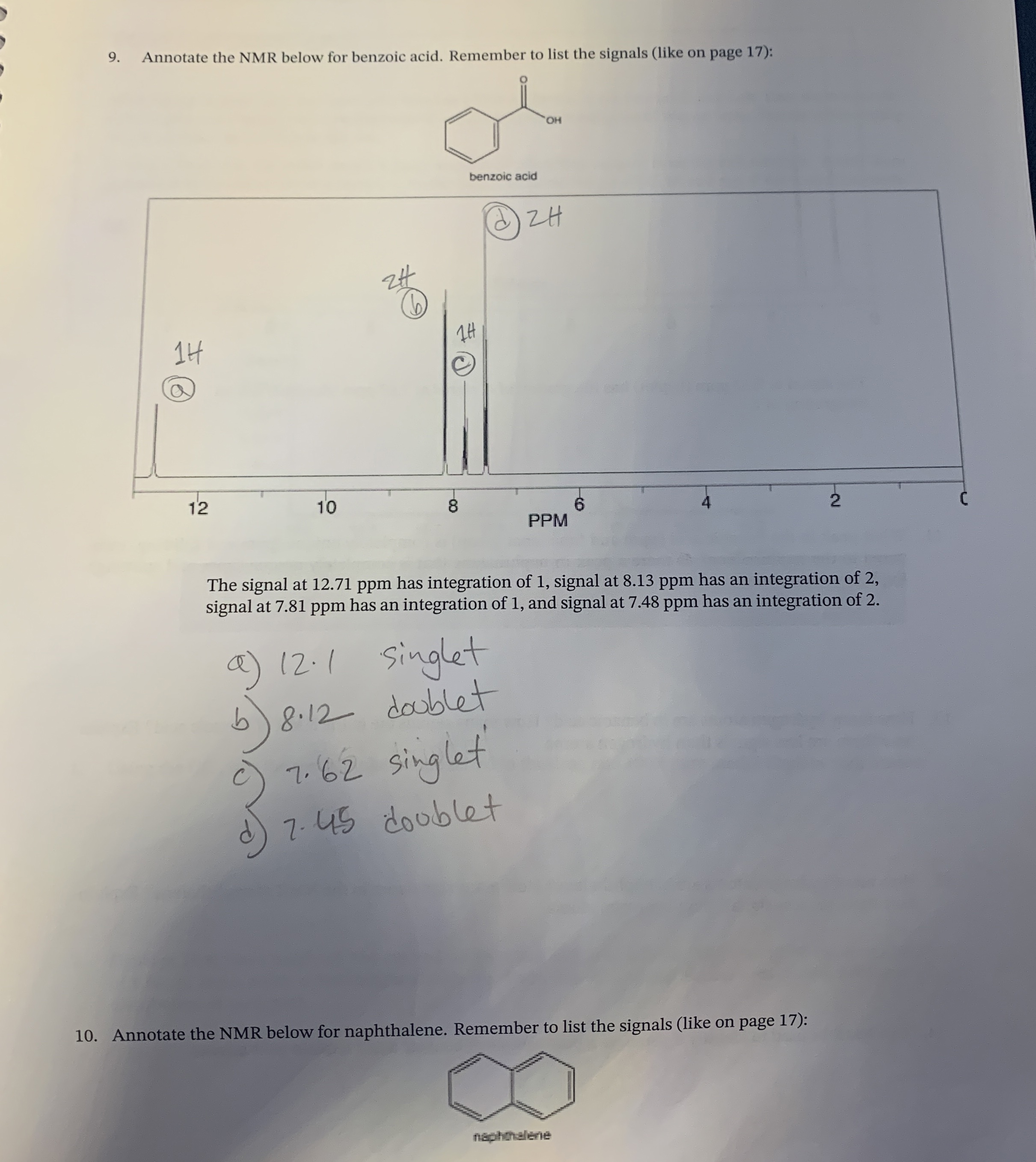 Solved Annotate the NMR below for benzoic acid. Remember to | Chegg.com