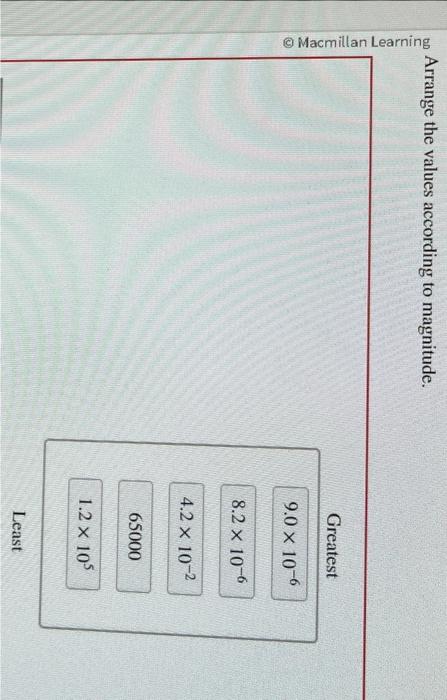 Solved Arrange the values according to magnitude. | Chegg.com