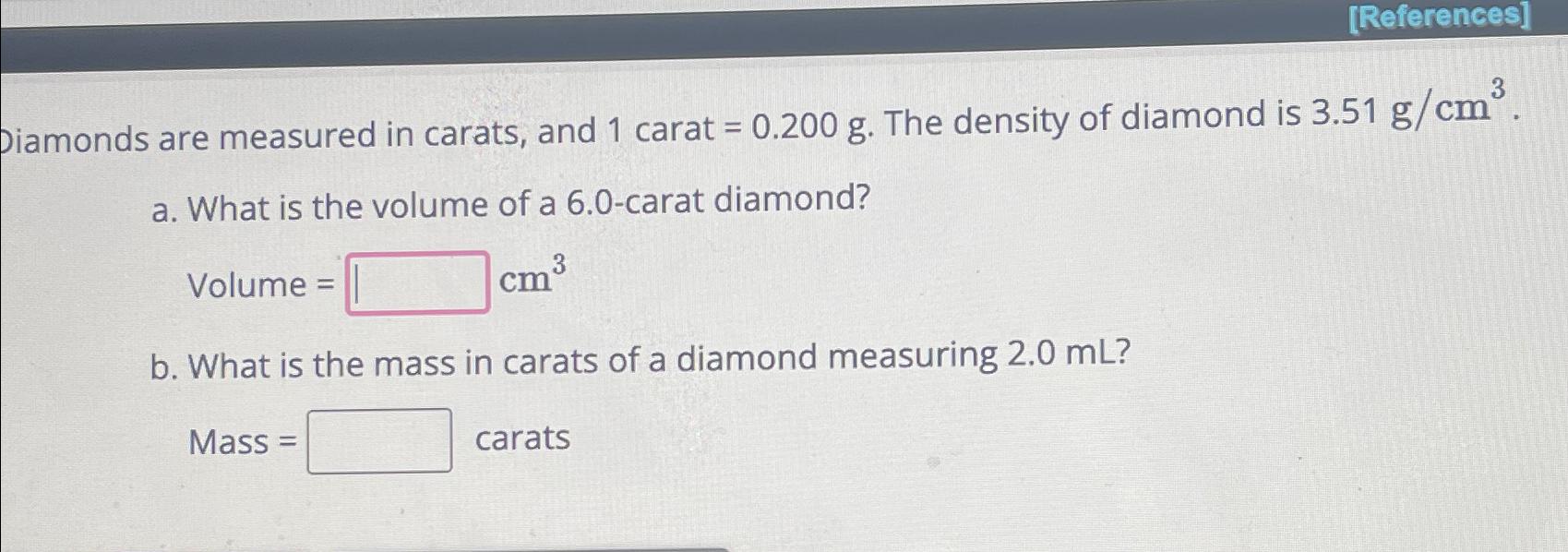 Solved [References]Diamonds are measured in carats, and 1 | Chegg.com