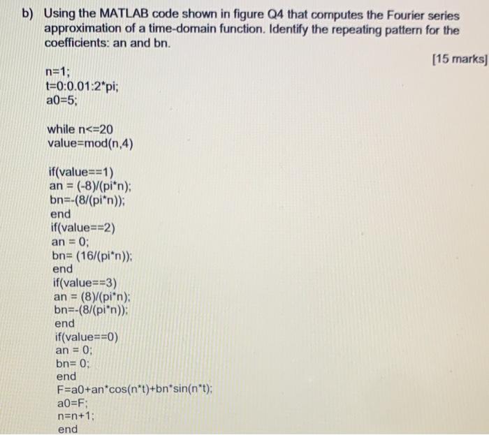 Solved b) Using the MATLAB code shown in figure Q4 that | Chegg.com