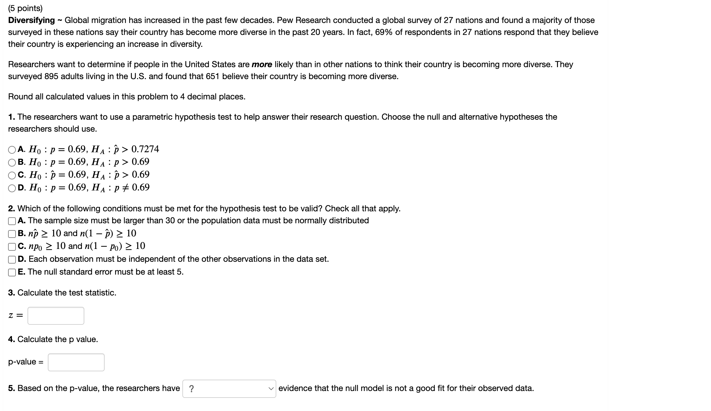 Solved (5 ﻿points)Diversifying ∼ ﻿Global migration has | Chegg.com