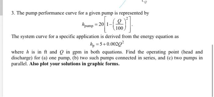 Solved 3. The pump performance curve for a given pump is | Chegg.com