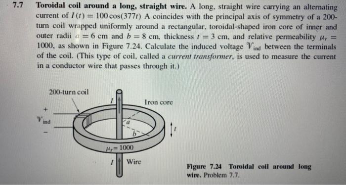 Solved 7 Toroidal coil around a long, straight wire. A long, | Chegg.com
