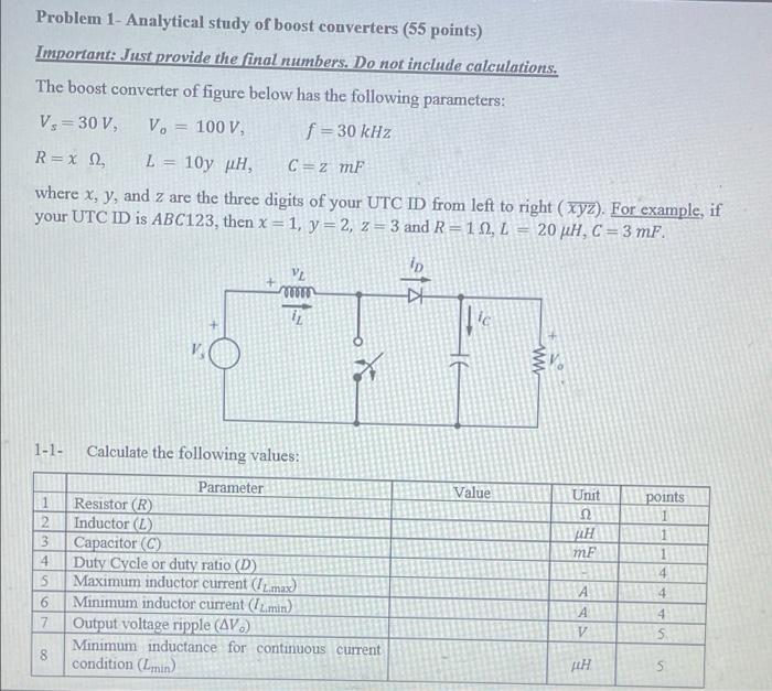 Solved Problem 1- Analytical study of boost converters (55 | Chegg.com