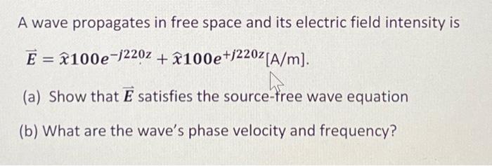 Solved A wave propagates in free space and its electric | Chegg.com