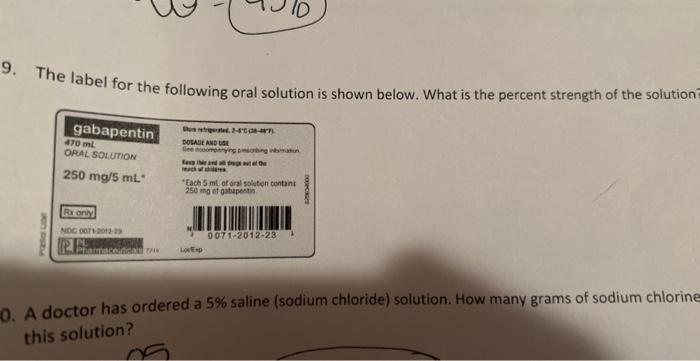 Solved The label for the following oral solution is shown | Chegg.com