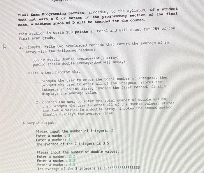 Solved Final Exam Programming Section: according to the | Chegg.com