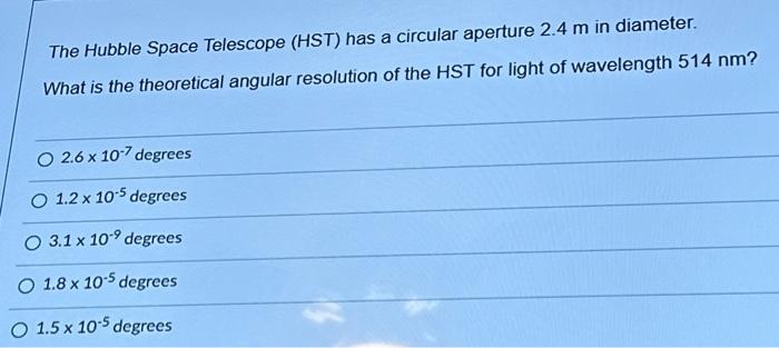 Solved The Hubble Space Telescope (HST) has a circular | Chegg.com