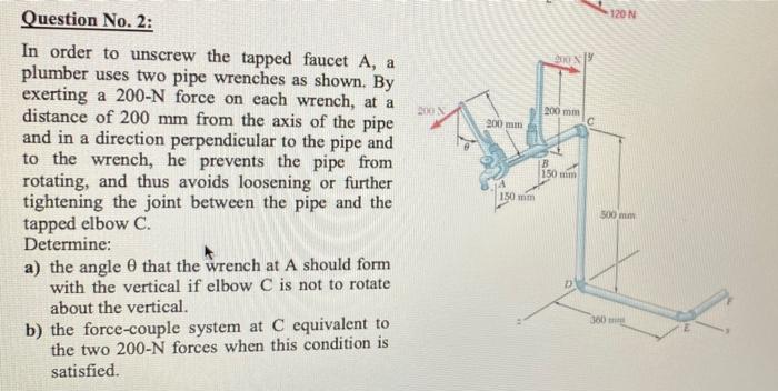 Solved Question No. 2: In order to unscrew the tapped faucet | Chegg.com