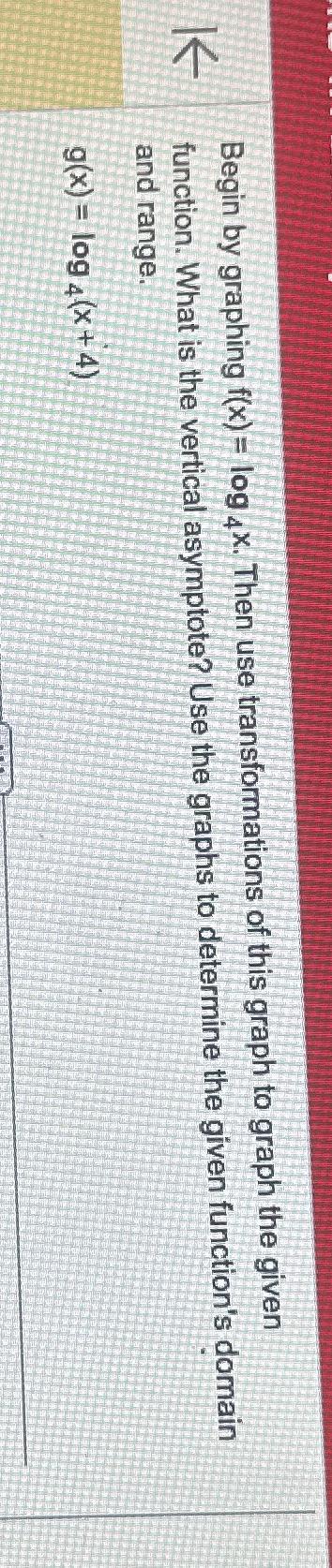 Solved Begin by graphing f(x)=log4x. ﻿Then use | Chegg.com