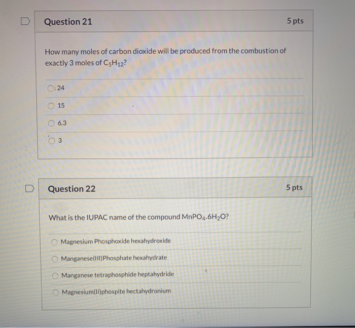 Solved Question 21 5 pts How many moles of carbon dioxide | Chegg.com