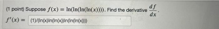 Solved 1 point) Suppose f(x)=ex3+5x+7. Find the derivative | Chegg.com