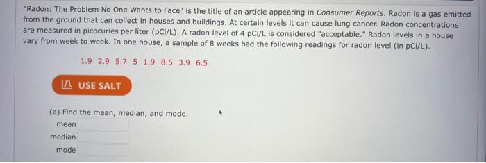 Solved Radon: The Problem No One Wants to Face" is the title | Chegg.com