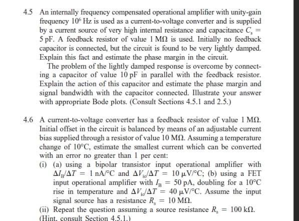 Solved 4 5 An Internally Frequency Compensated Operational