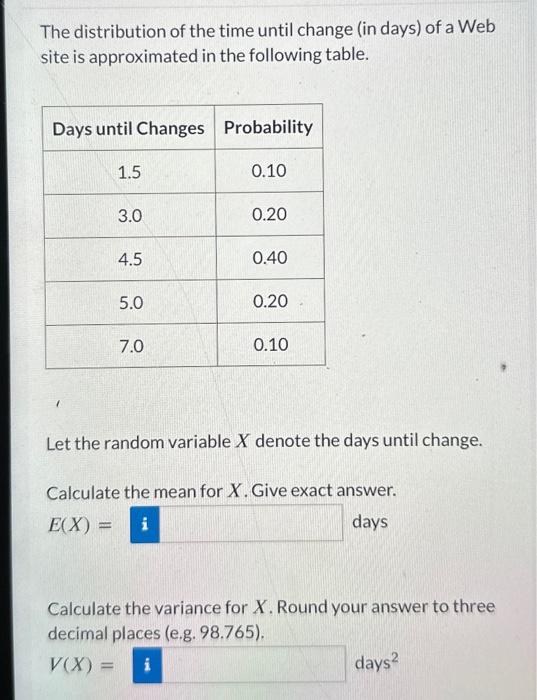 Solved The distribution of the time until change (in days) | Chegg.com