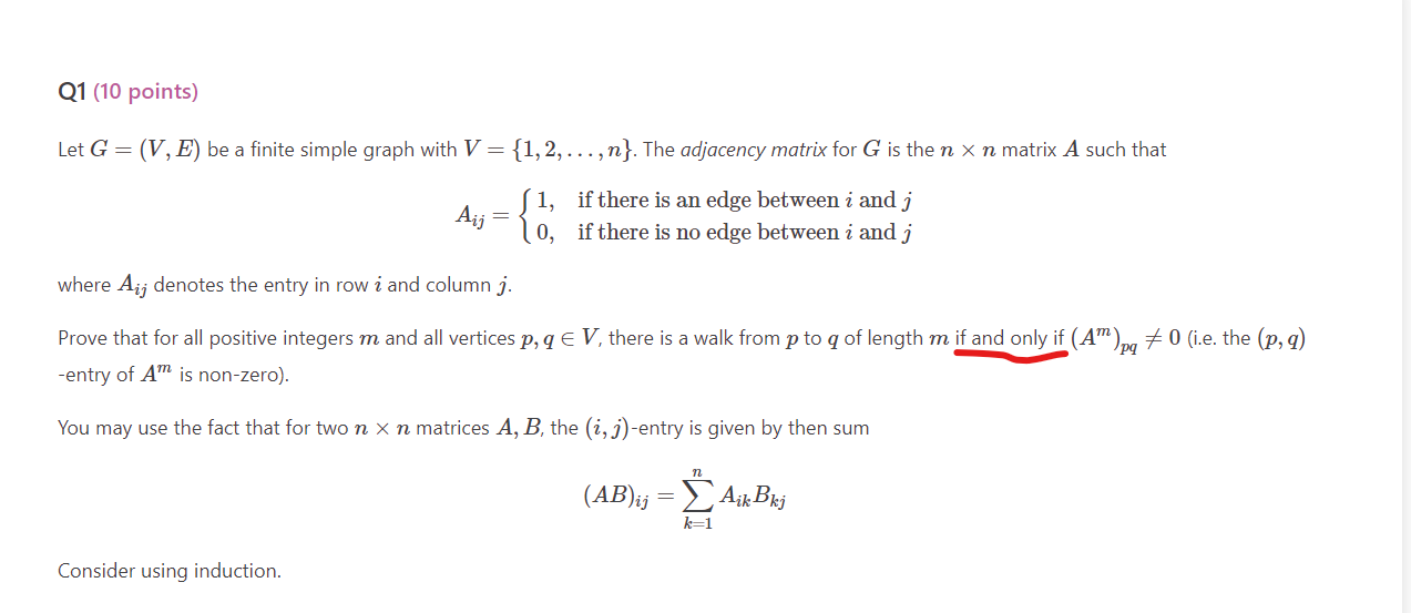 Solved Q1 (10 ﻿points)Let G=(V,E) ﻿be a finite simple graph | Chegg.com