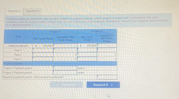 Solved a) compute payback period for each project. Based on | Chegg.com