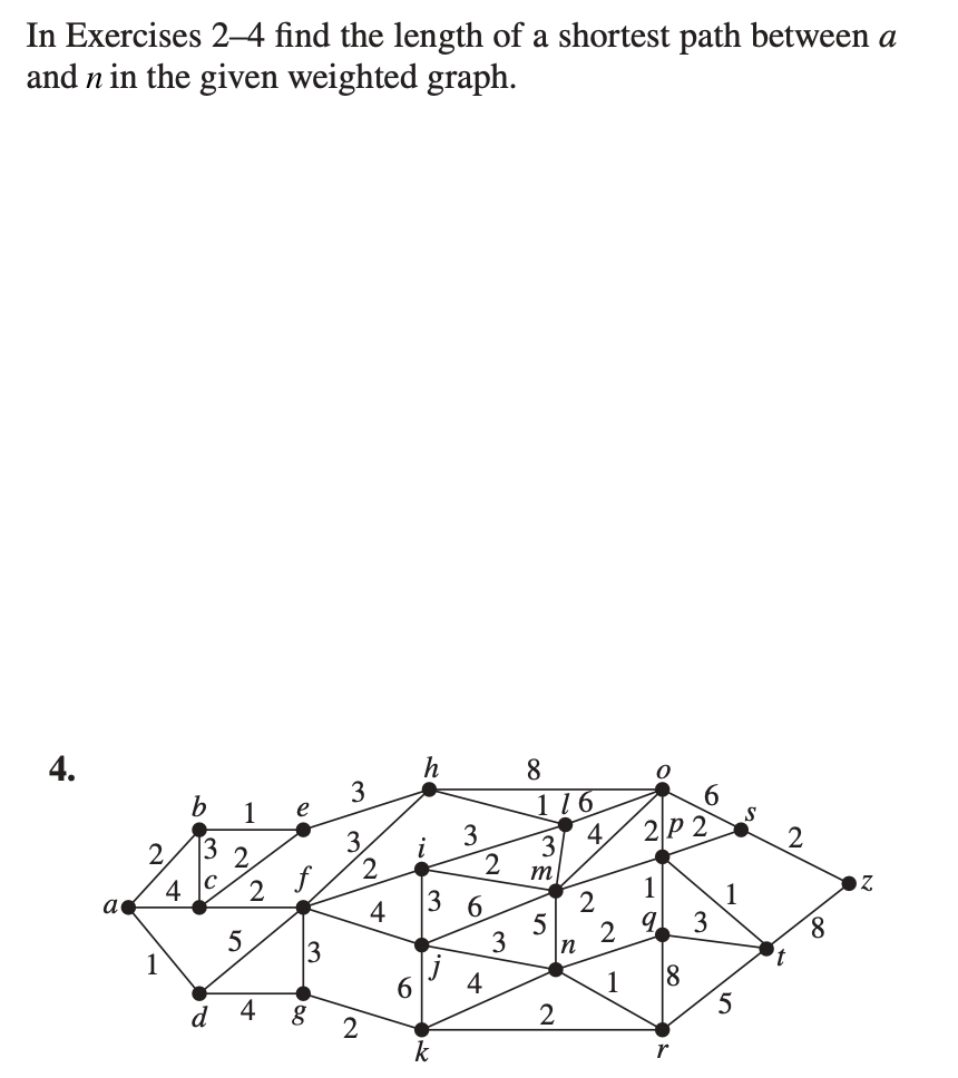Solved Discrete Structures #4. ﻿shortest route from node "a" | Chegg.com