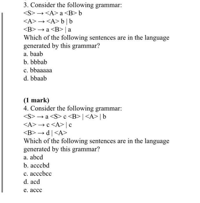 Solved Which of the following sentences are in the language | Chegg.com