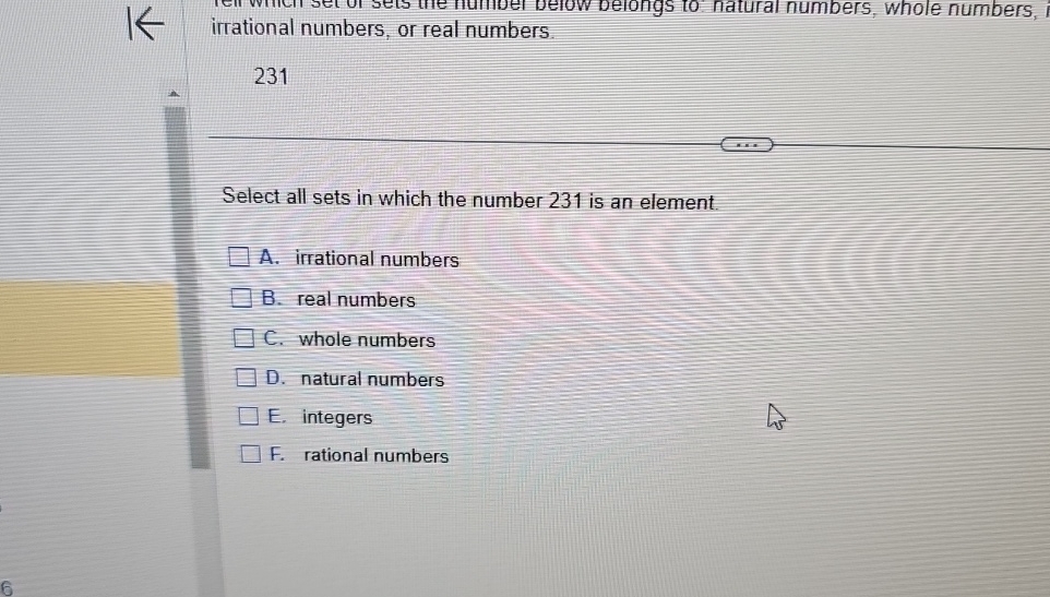 Solved irrational numbers, or real numbers.231Select all | Chegg.com