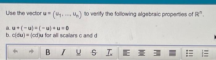 Solved Use the vector u=(u1,…,un) to verify the following | Chegg.com