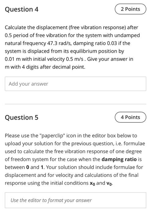 Solved Calculate the displacement (free vibration response) | Chegg.com