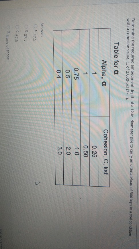 Solved Determine the required embedment depth of a 12-in, | Chegg.com