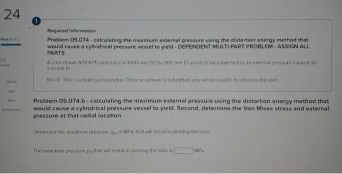 Solved Required information Problem 05.074 - calculating the | Chegg.com