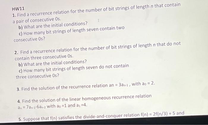 Solved 1 Find A Recurrence Relation For The Number Of Bit
