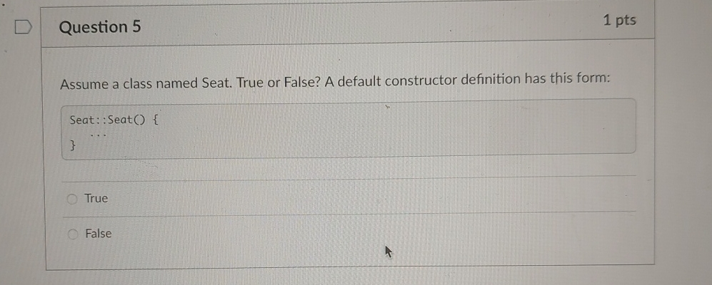 Solved Question 51 ﻿ptsAssume a class named Seat. True or | Chegg.com