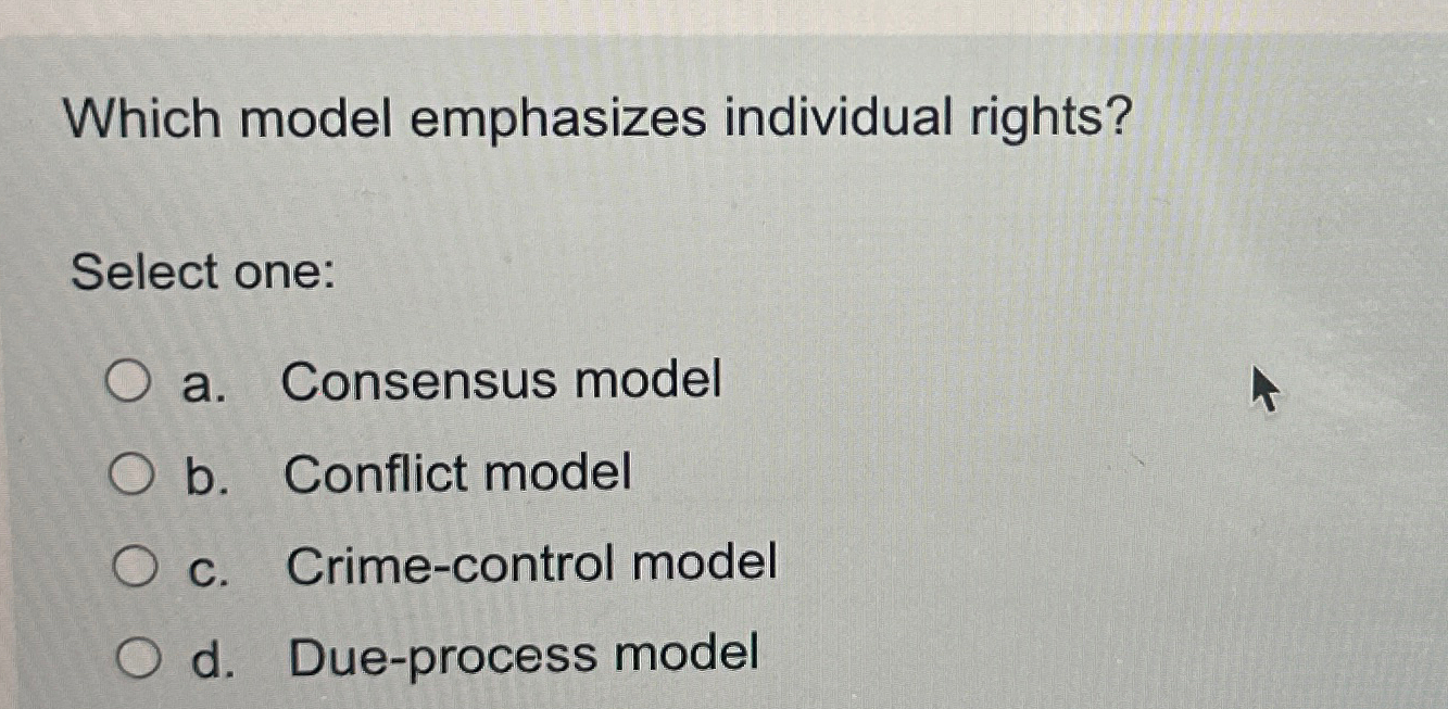 Solved Which model emphasizes individual rights?Select | Chegg.com