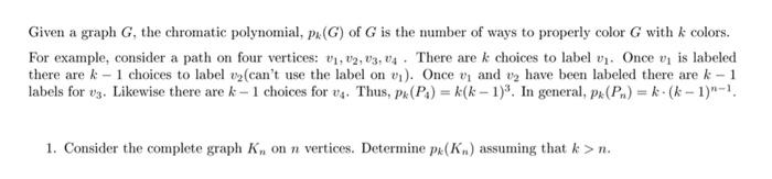 Solved Given a graph G, the chromatic polynomial, px:(G) of | Chegg.com