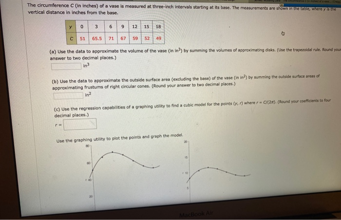 Solved The circumference C (in Inches) of a vase is measured | Chegg.com
