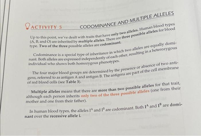Solved ACTIVITY 5 CODOMINANCE AND Up to this point, we've | Chegg.com
